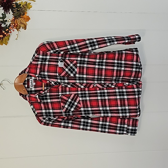 Dutch Bros | Tops | Dutch Bros Red Black White Plaid Flannel Shirt ...